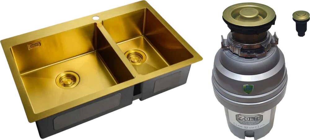 Комплект Мойка Zorg Light ZL R 780-2-510-L BRONZE / Измельчитель ZR-75 D BRONZE