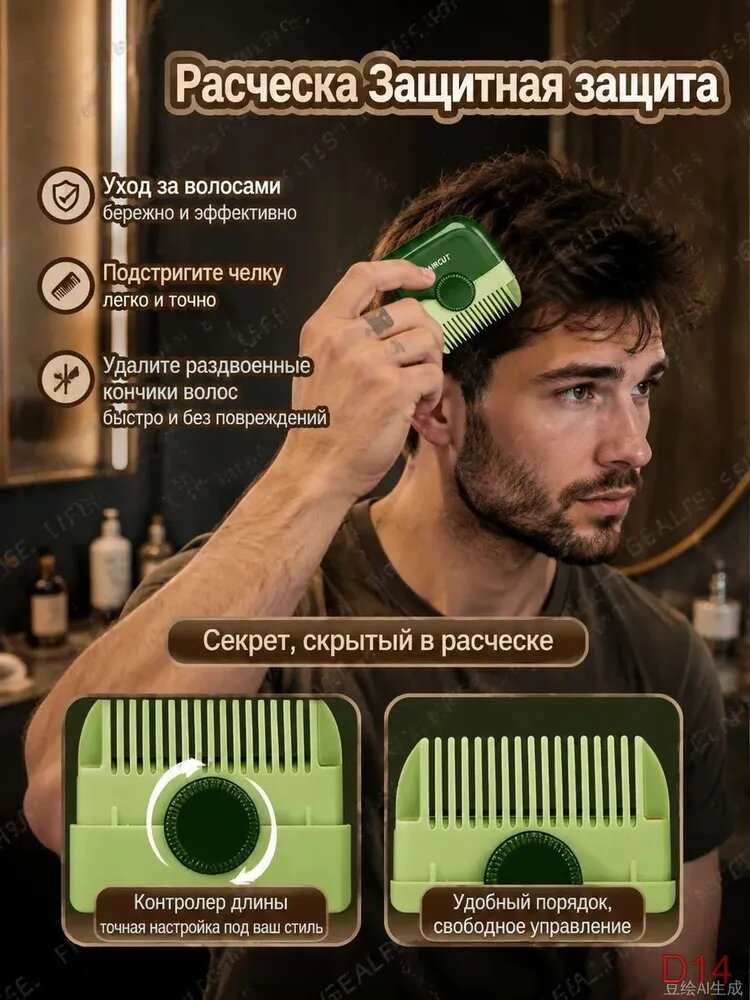 Мужская расческа-бритва для бороды и усов филировочный триммер для стрижки висков и моделирования прически лезвие