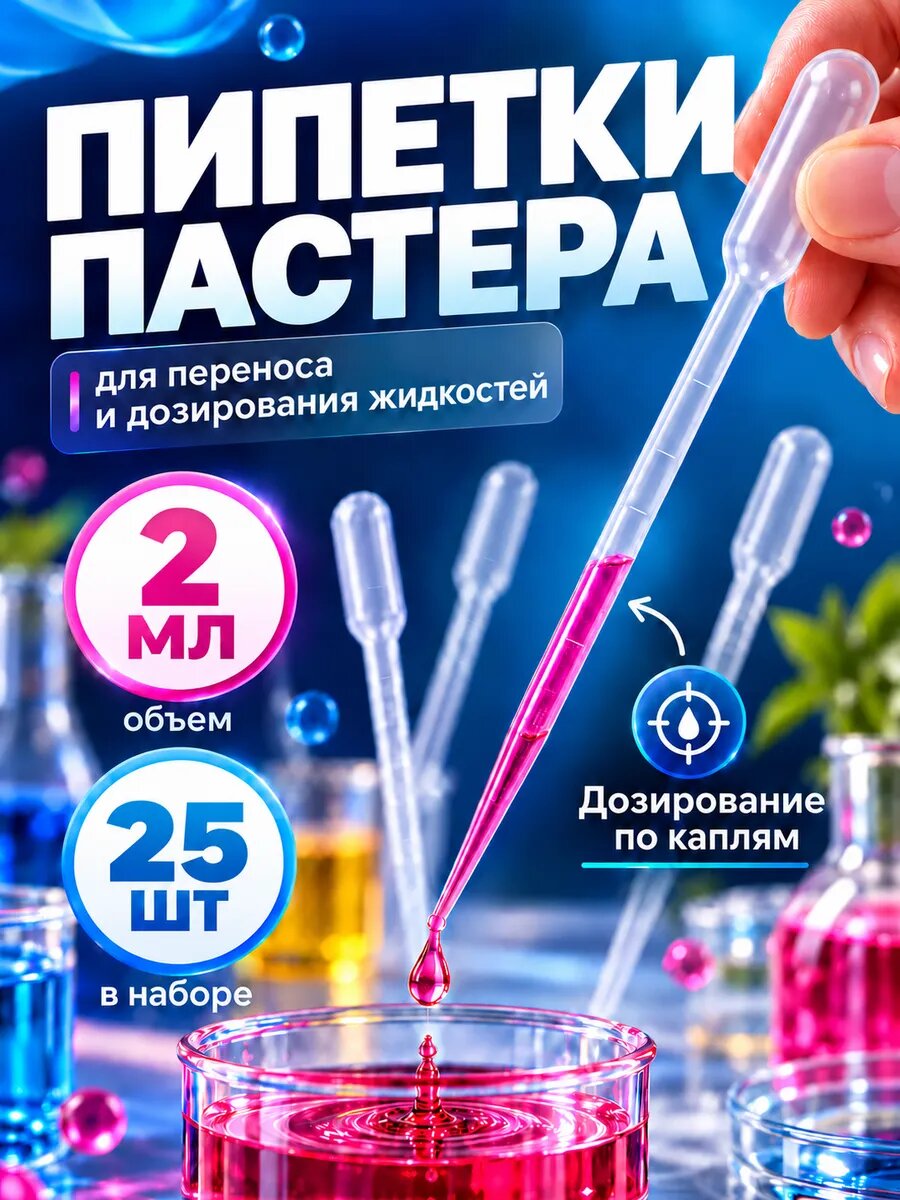 Пипетка пастера пластиковая для переноса жидкостей 2 мл 25 шт
