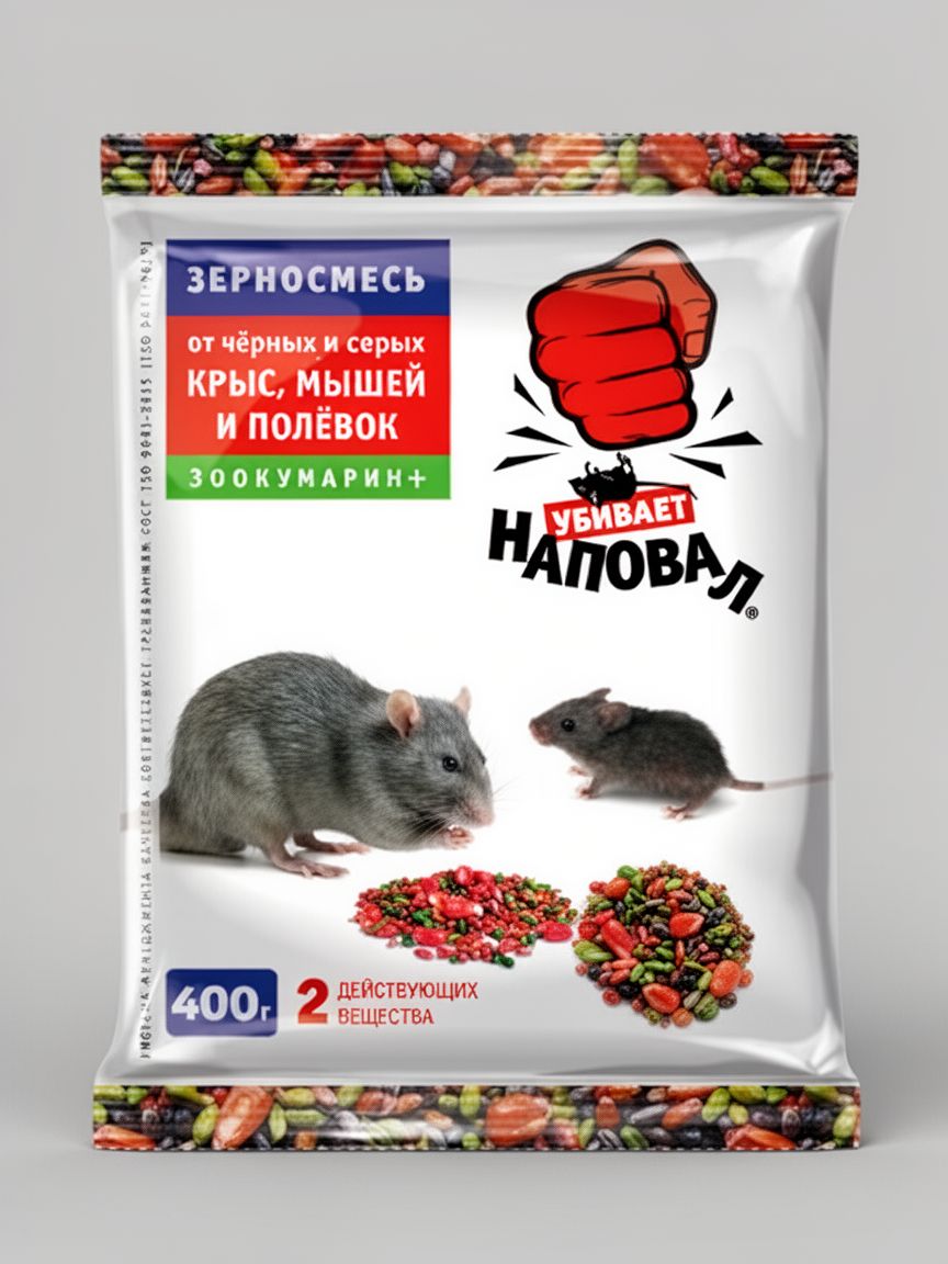 Зерносмесь от крыс, мышей 400г Наповал Зоокумарин+