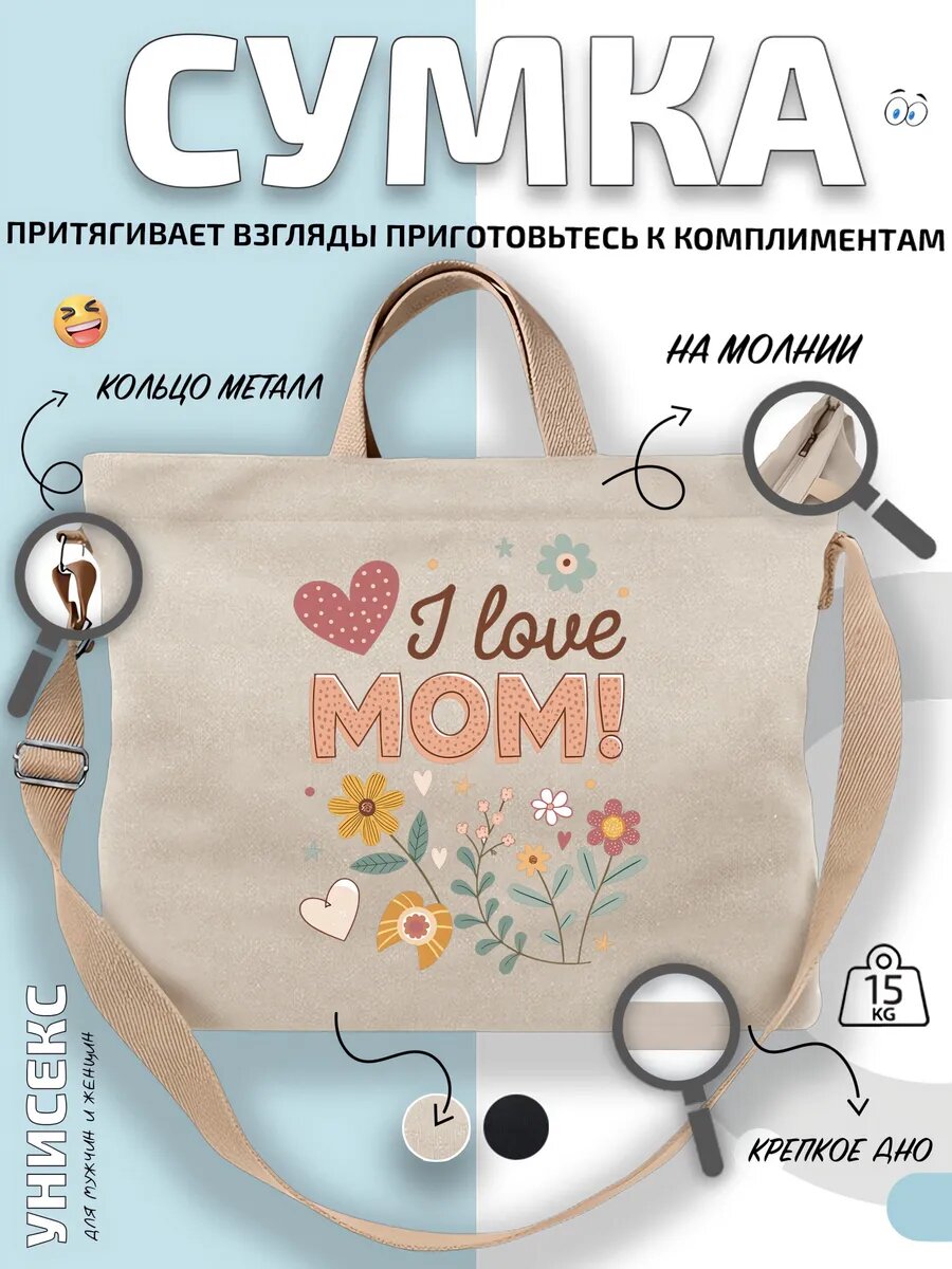 Сумка шоппер  I love MOM милый цветочный принт
