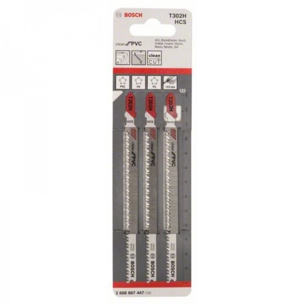 Пилки для лобзиков Bosch T 302 H HCS Cf PVC (3шт)