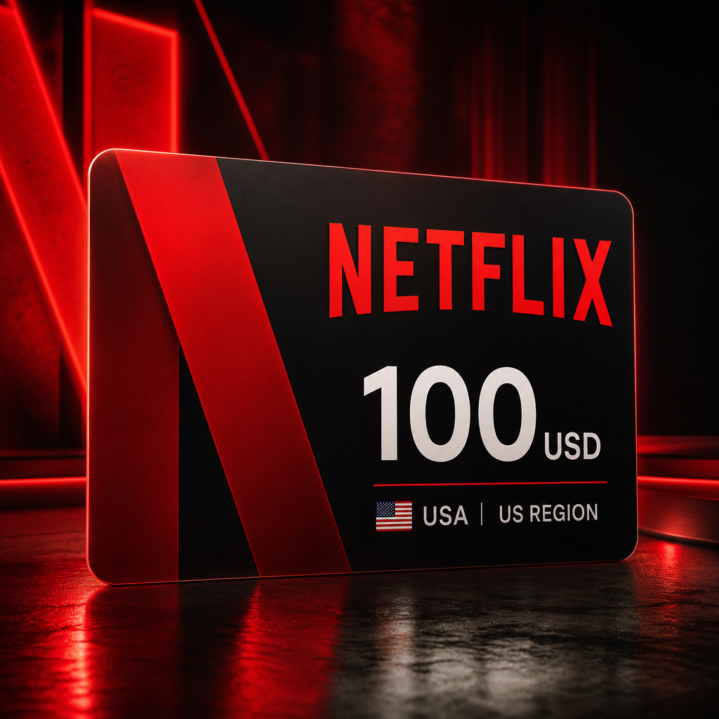 Netflix USA — подарочная карта 100 USD, цифровой код для оплаты подписки
