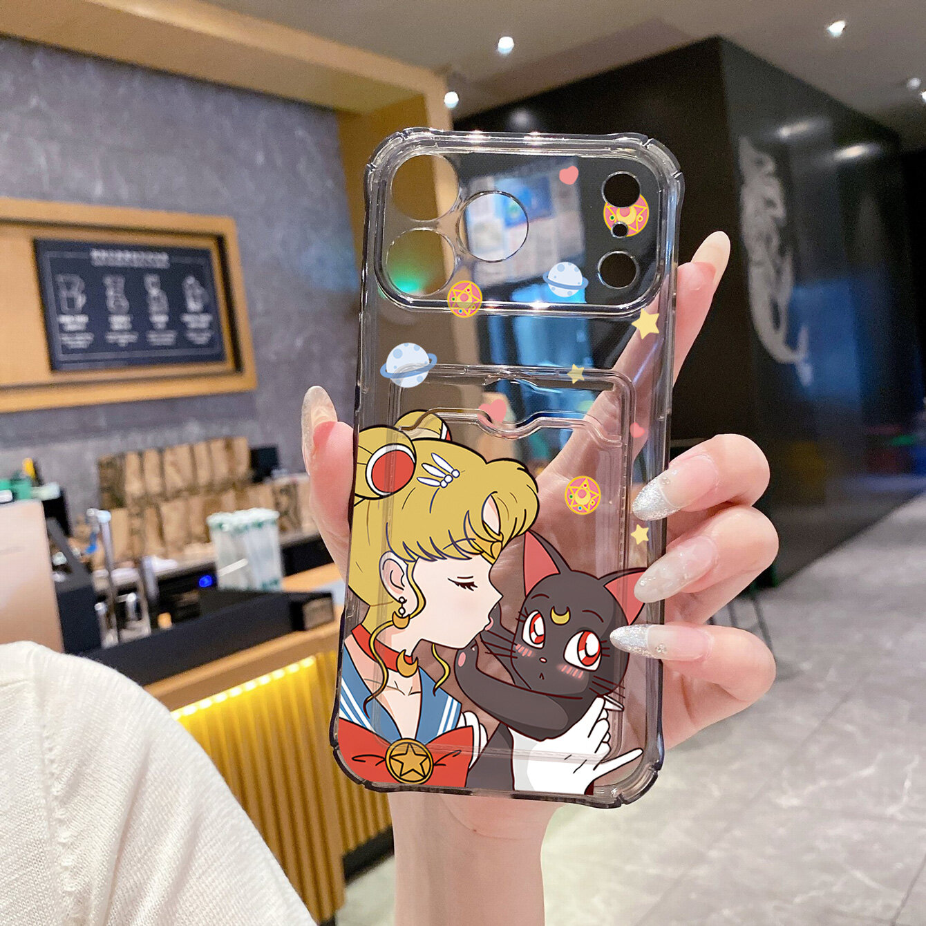 Чехол для iPhone 18 Pro(айфон 18 Про) с отделением для карт памяти, Sailor Moon Сейлор Мун, мягкая прозрачная крышка