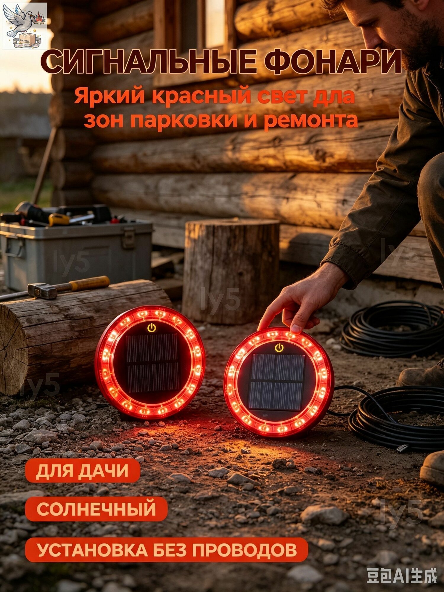 Мигалка, маяк проблесковый на солнечной батарее, габаритные огни на авто, велосипед (круг. магнит)