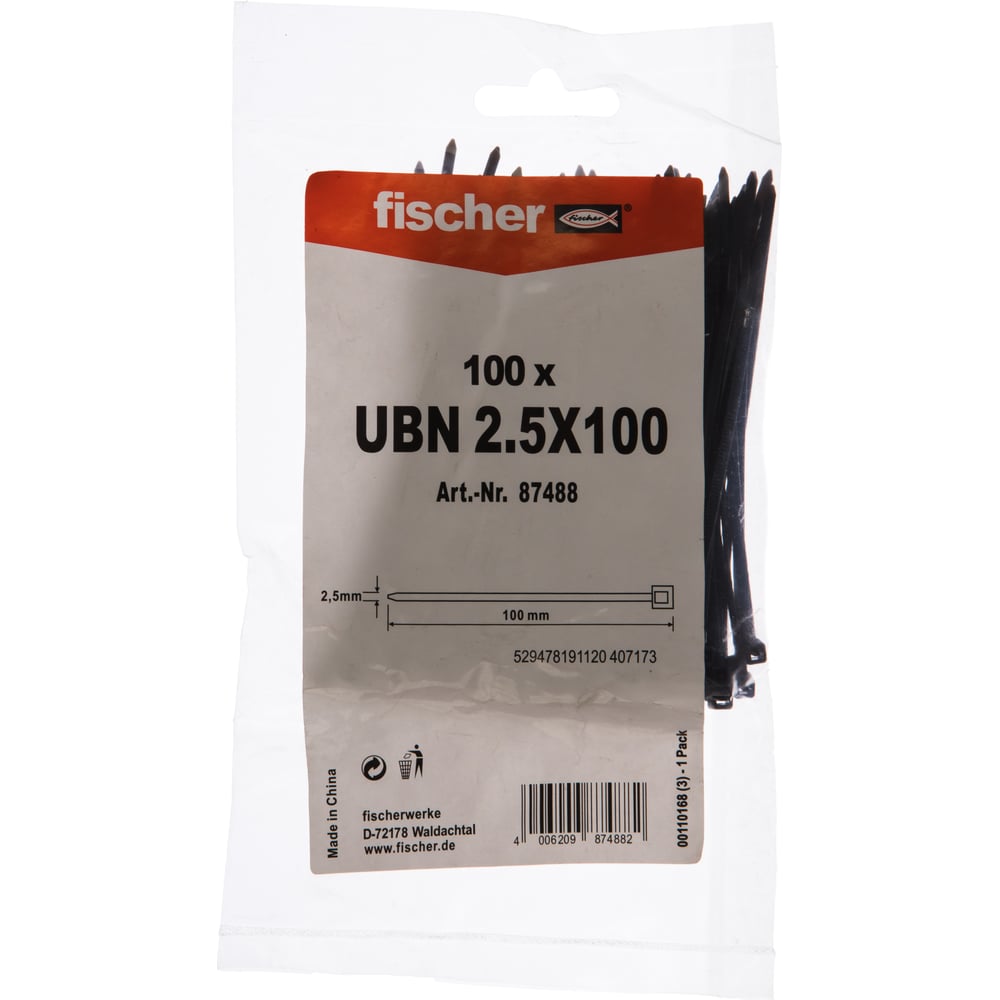 Кабельная стяжка Fischer UBN 2.5X100 устойчивая к УФ 100 шт. 87488
