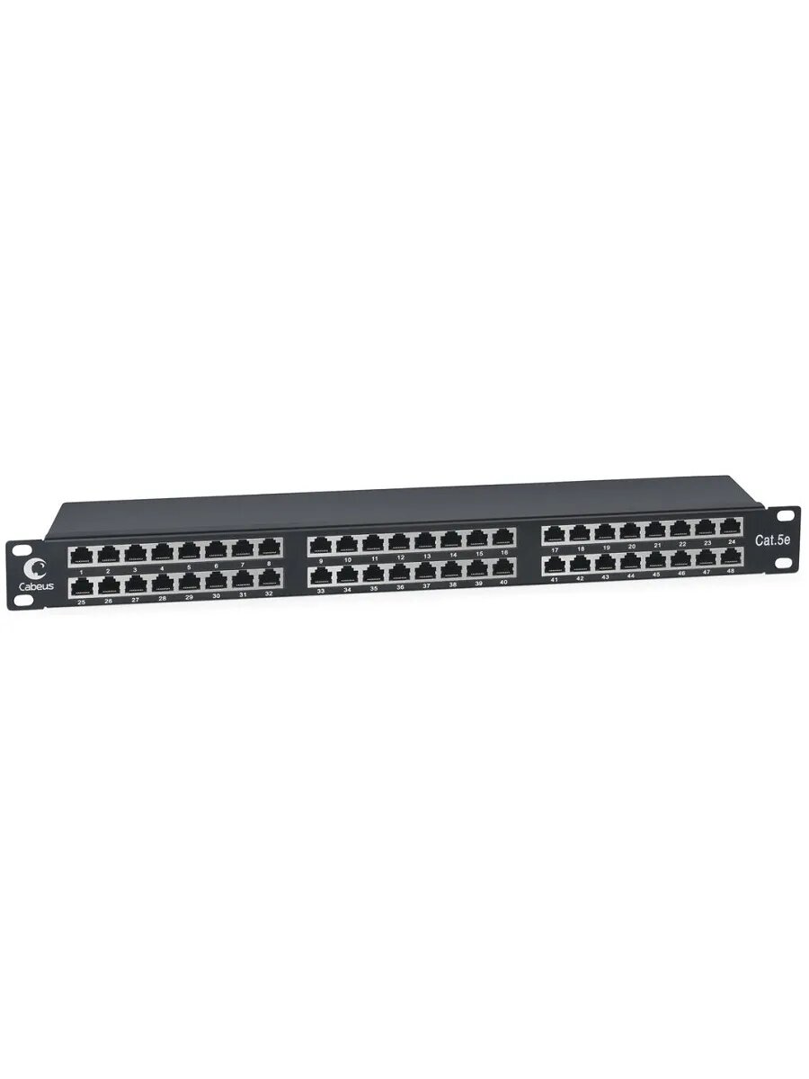 Патч-панель Cabeus PLHD-48-Cat.5e-SH-Dual IDC-1U 19", 1U, Cat 5e, 48 портов RJ45 (8p8c), экранированная, Dual IDC (110/KRONE)