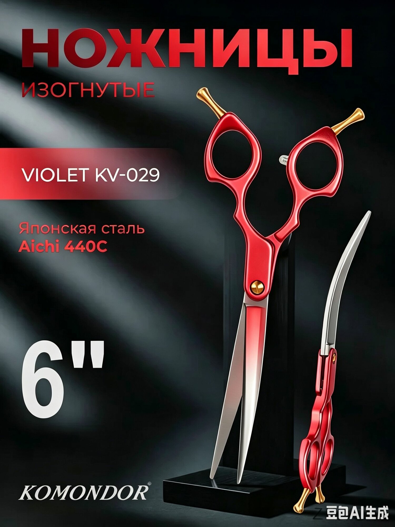 Ножницы для груминга KOMONDOR Violet KV-029, изогнутые 6 дюймов