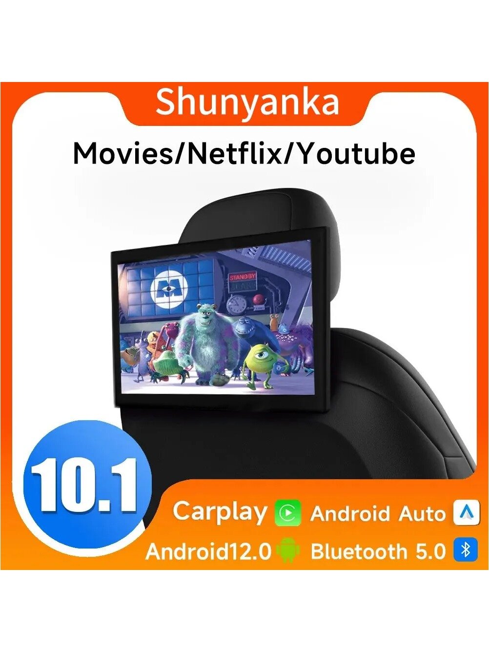 Автомобильный монитор 10.1 дюйма с Android 12, CarPlay и Android Auto, Bluetooth