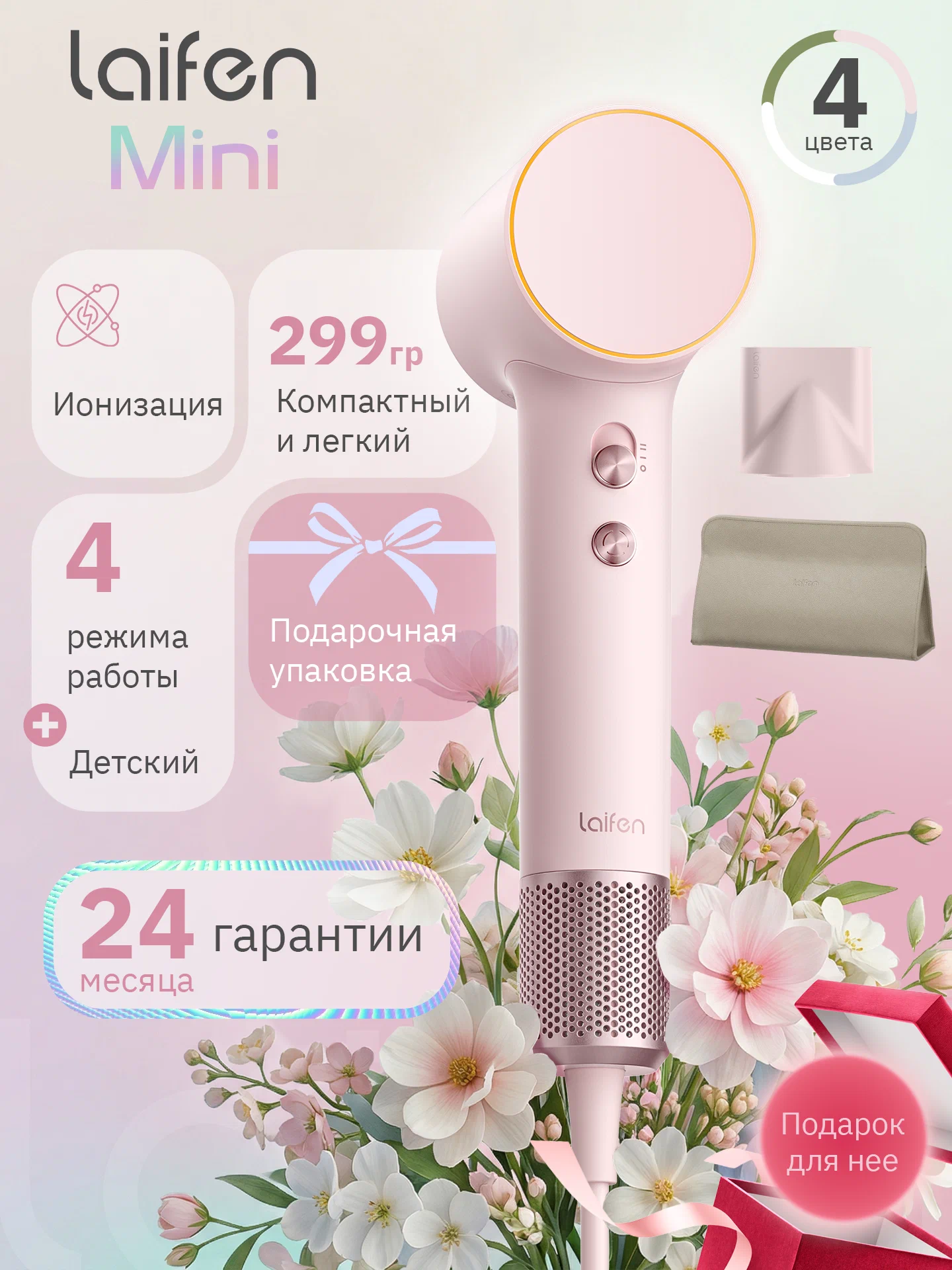 Laifen Mini, высокоскоростной фен для волос, портативный (110000 об/мин, 19 м/с, 1100 Вт)
