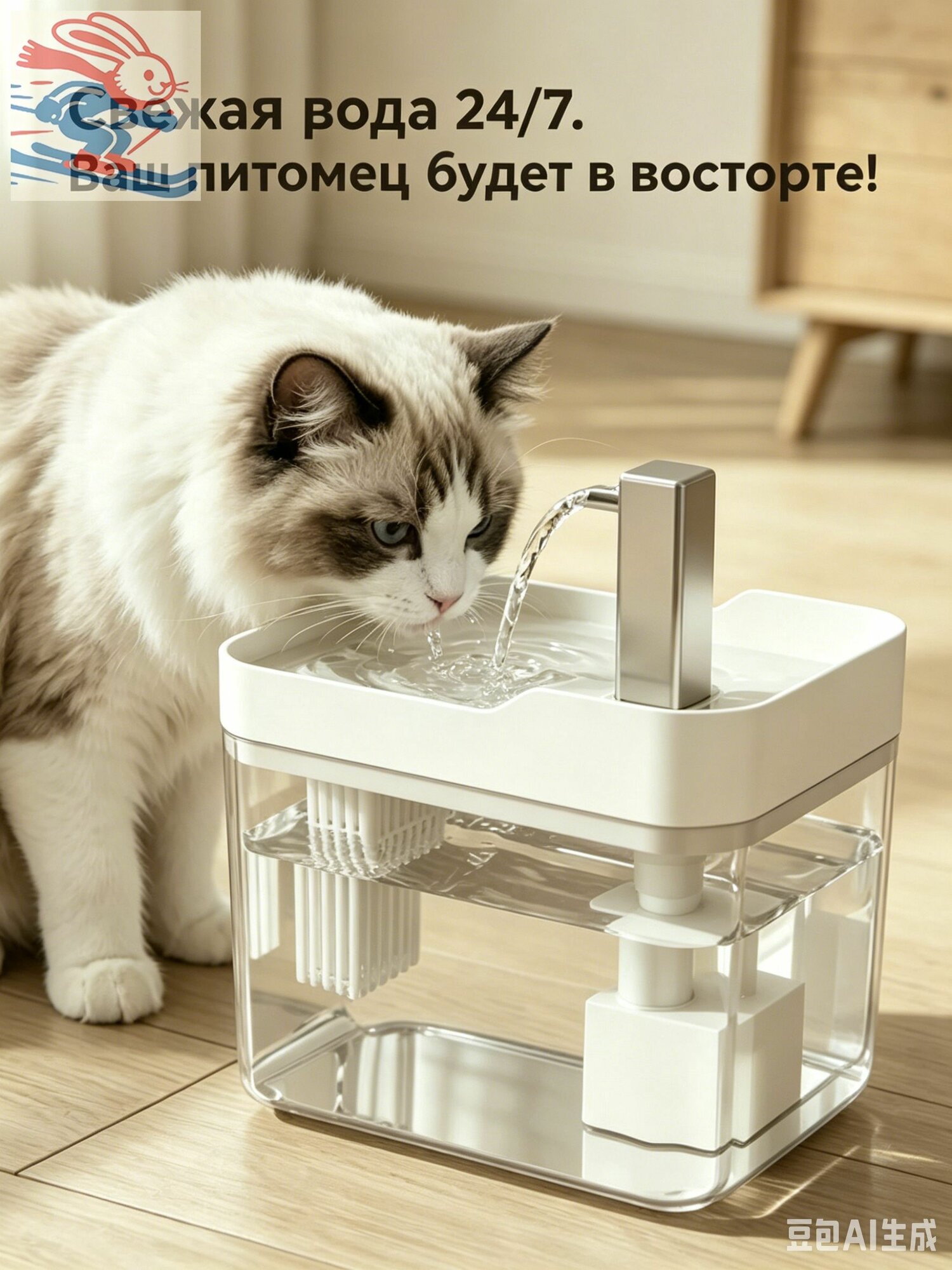 Автоматический фонтан-поилка для кошек и собак с фильтром, циркуляцией воды, объемом 1.5 л, белый цвет, бесшумный насос