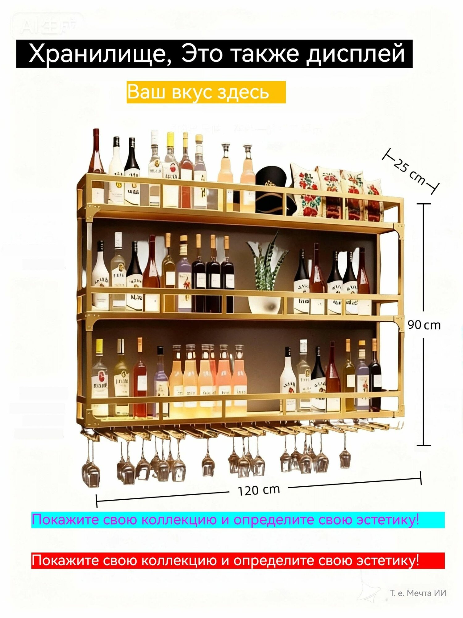 Слинг-полка Настенная Прямая, 120х25х90 см, 1 шт.