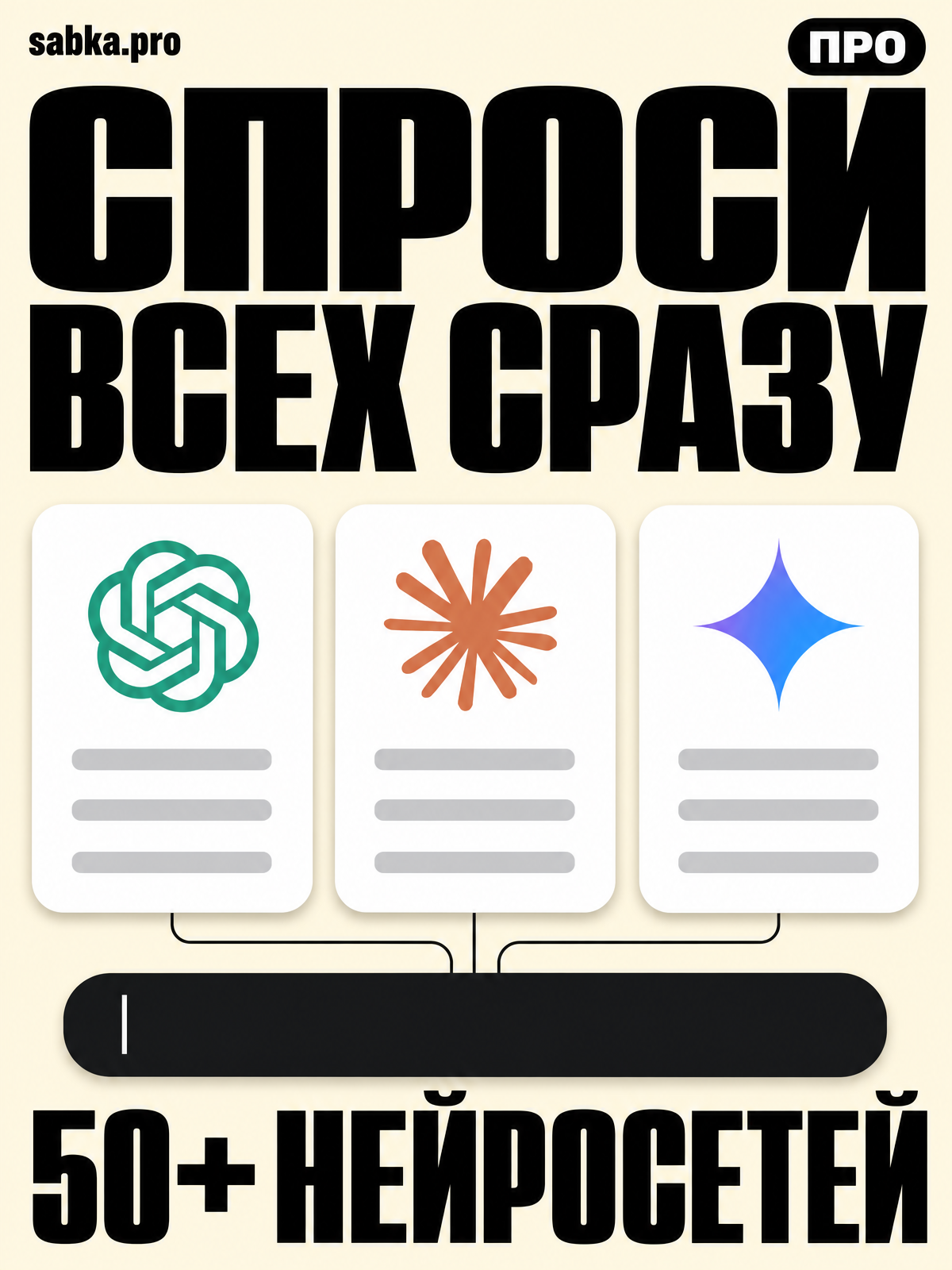 Все нейросети в одной подписке Sabka про, ChatGPT, Claude, Gemini и ещё 50 моделей, 1 месяц