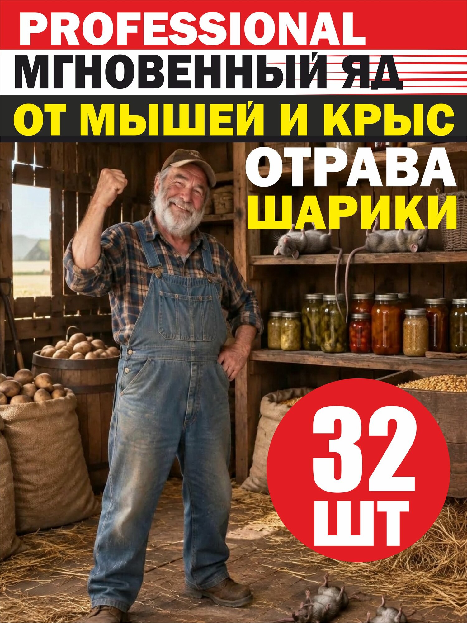 Профессиональная отрава от мышей и крыс, шарики 32шт