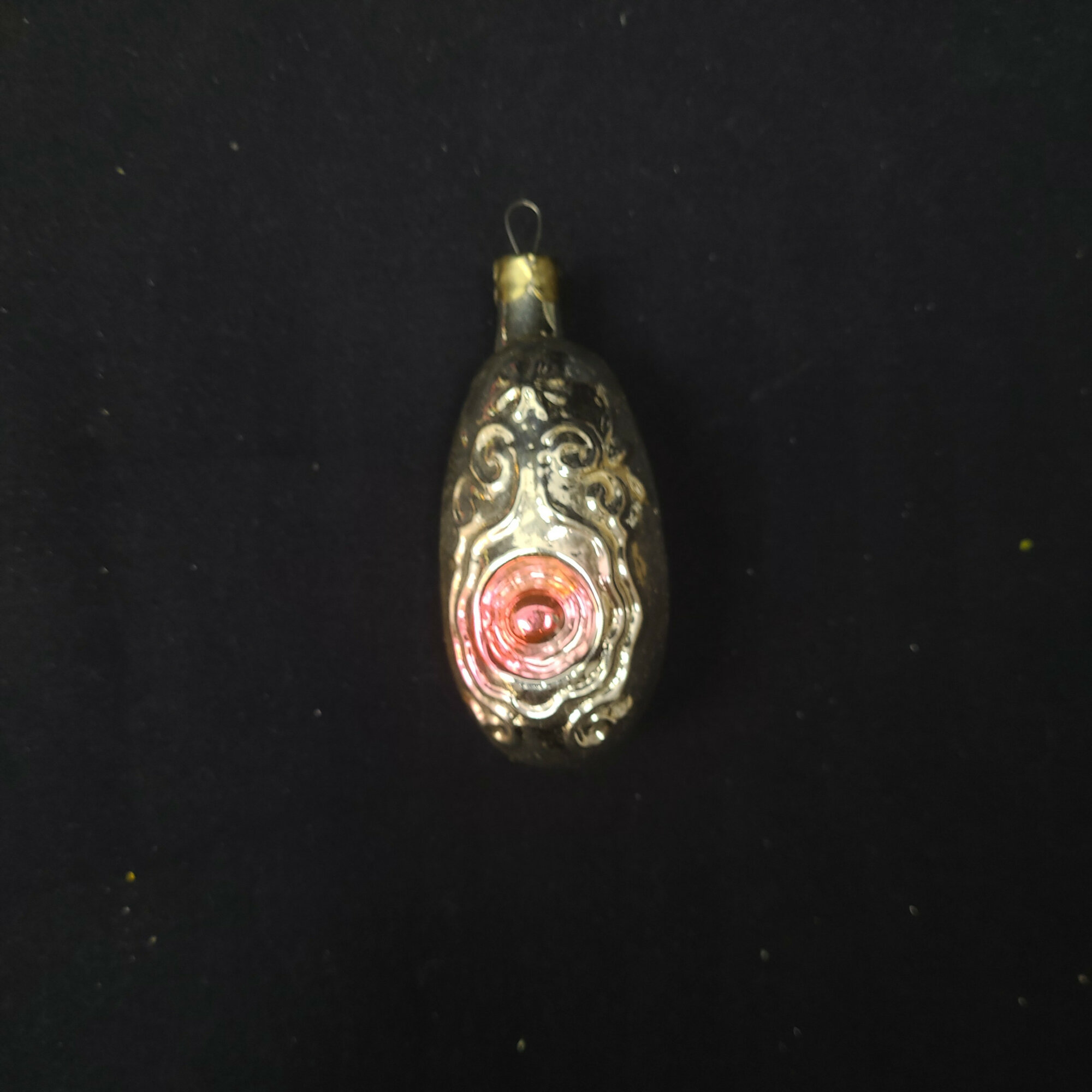 Елочная игрушка винтажная, СССР. Стеклянная подвесная фигурка с розовым декором
