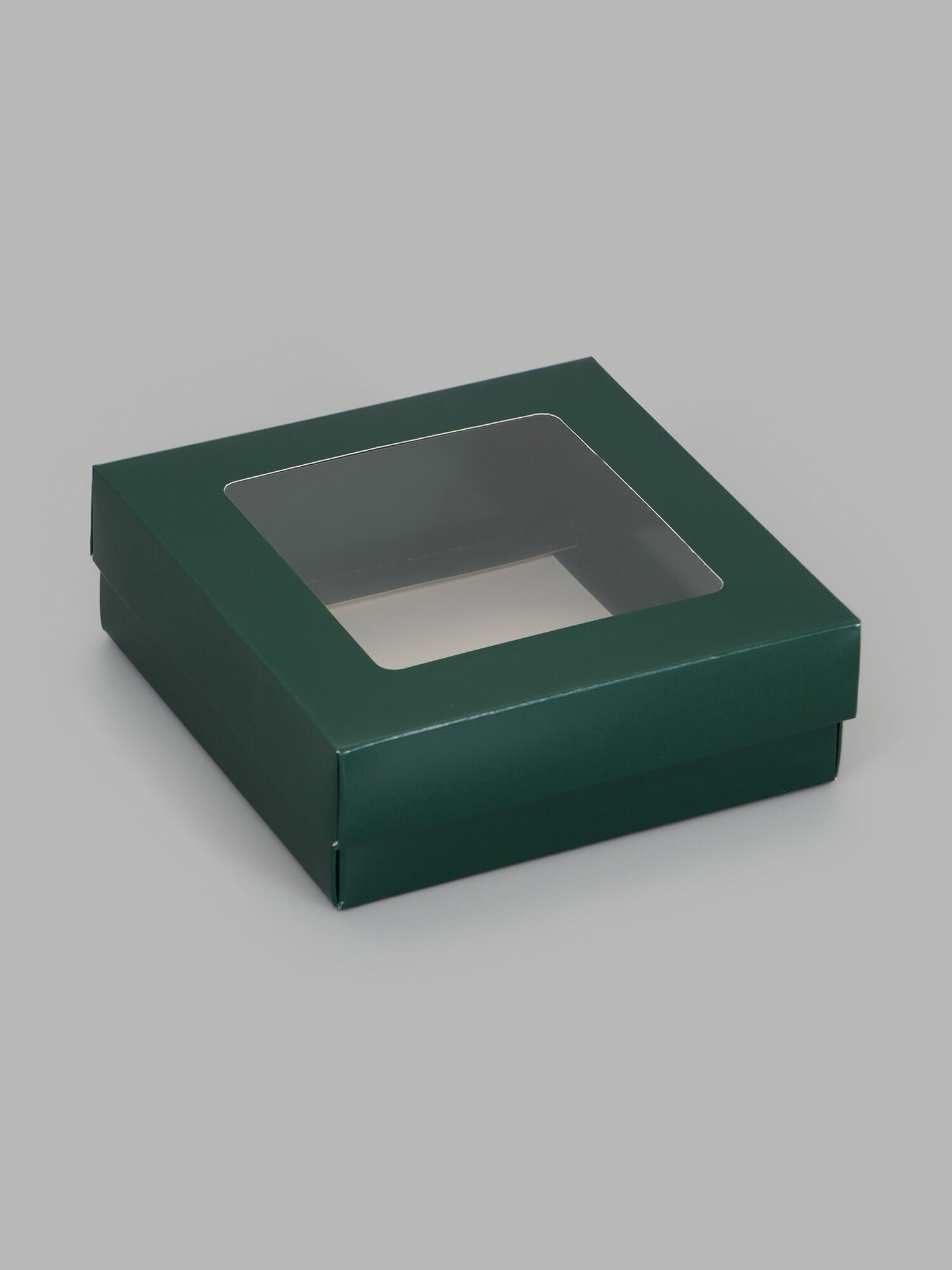 Коробка складная крышка-дно с окном, 15x15x5 см, армейский зелёный, 5 шт.