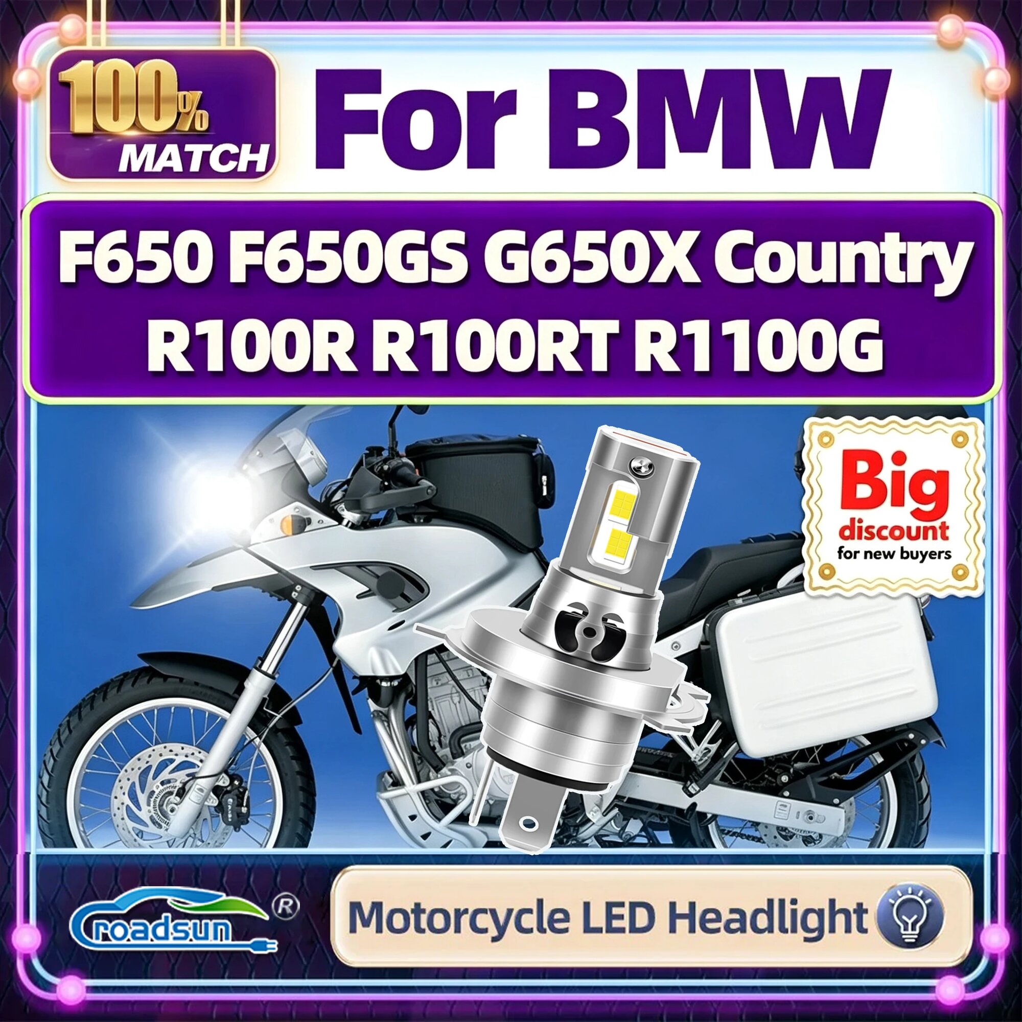 Roadsun для BMW F650 F650GS G650X Country R100R R100RT R1100G мотоциклетные 1PCS Moto Headlight