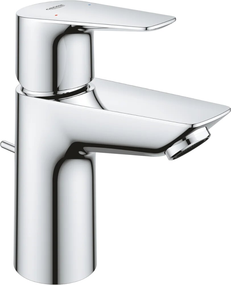 Смеситель для раковины Grohe BauEdge 23328001 хром, глянцевый, кран для ванной в раковину, из латуни, рычажный, с керамическим картриджем, с функцией экономии расхода, с донным клапаном