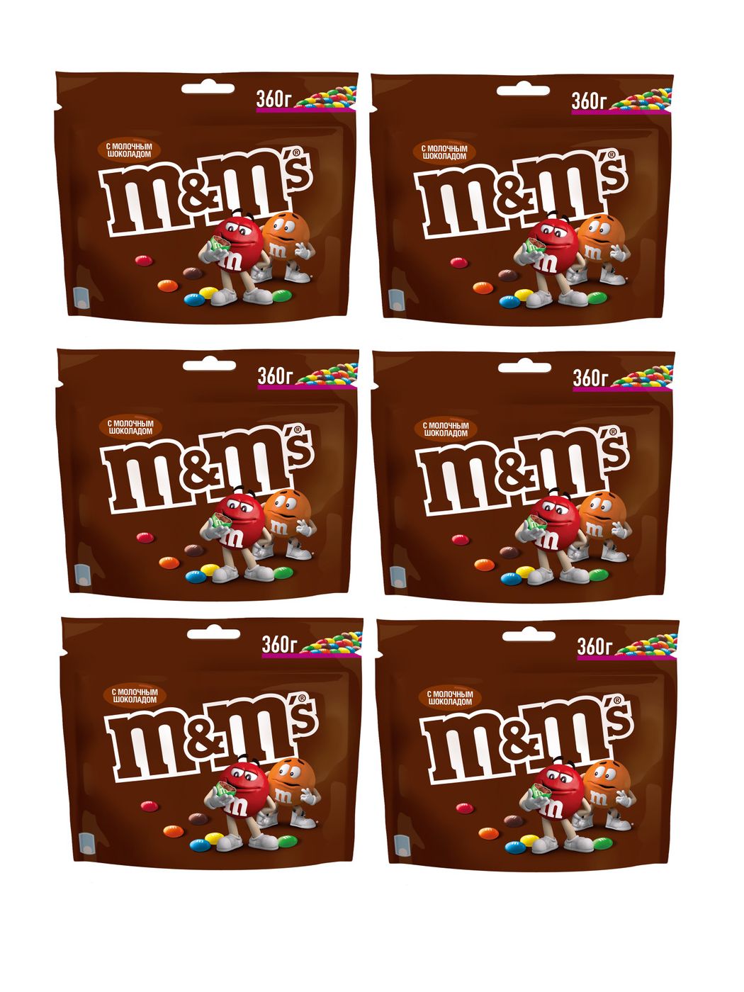 M&M's Конфеты драже c молочным шоколадом, 360 гр, 6 шт