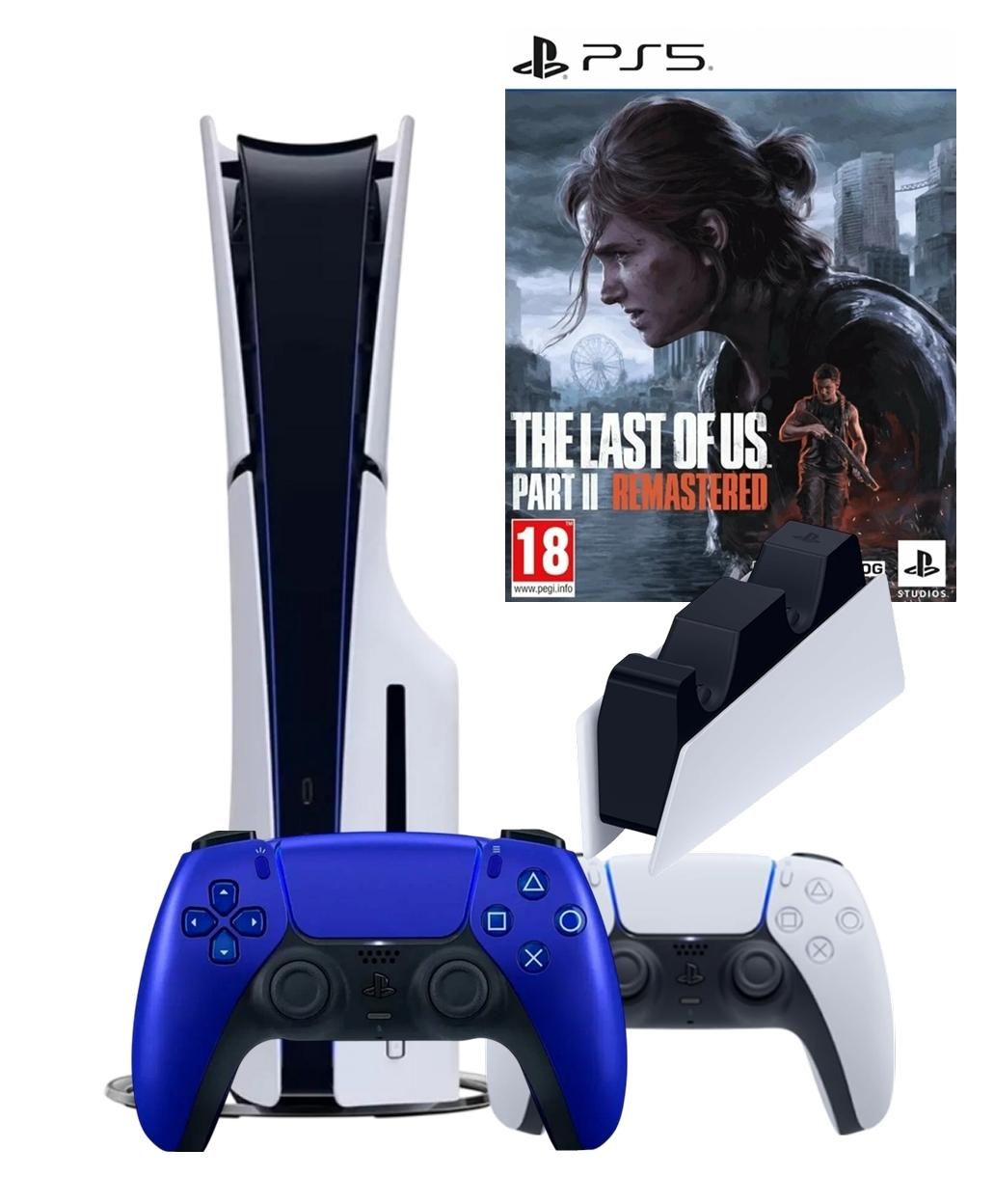 Игровая приставка Sony PlayStation 5 Slim + 2й геймпад синий кобальт + игра Last of Us 2 + станция зарядки