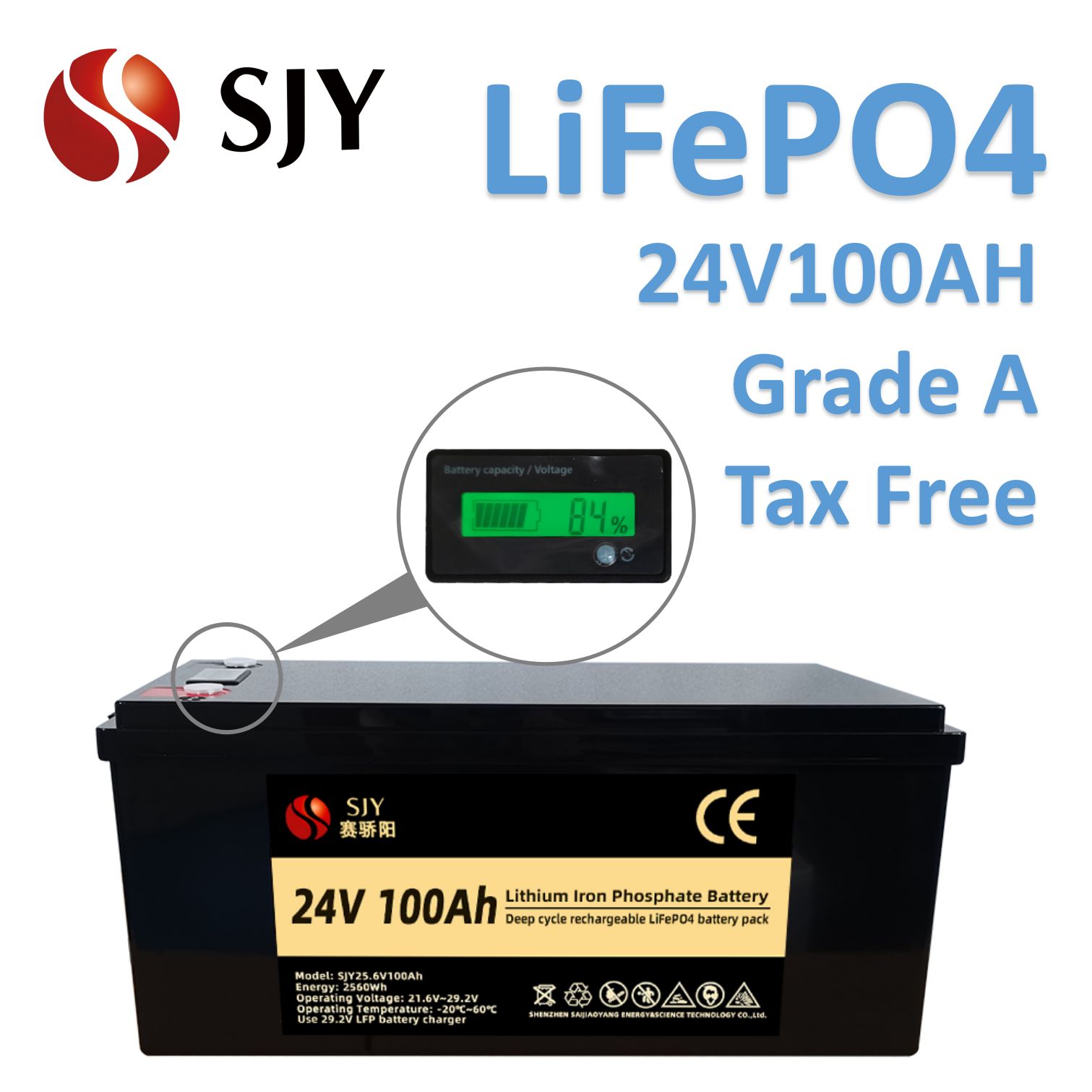 Аккумулятор SJY 24V 100Ah LiFePO4. Литий-железо-фосфатный для гольфкара, солнечных систем, автодома, лодки и мощного оборудования