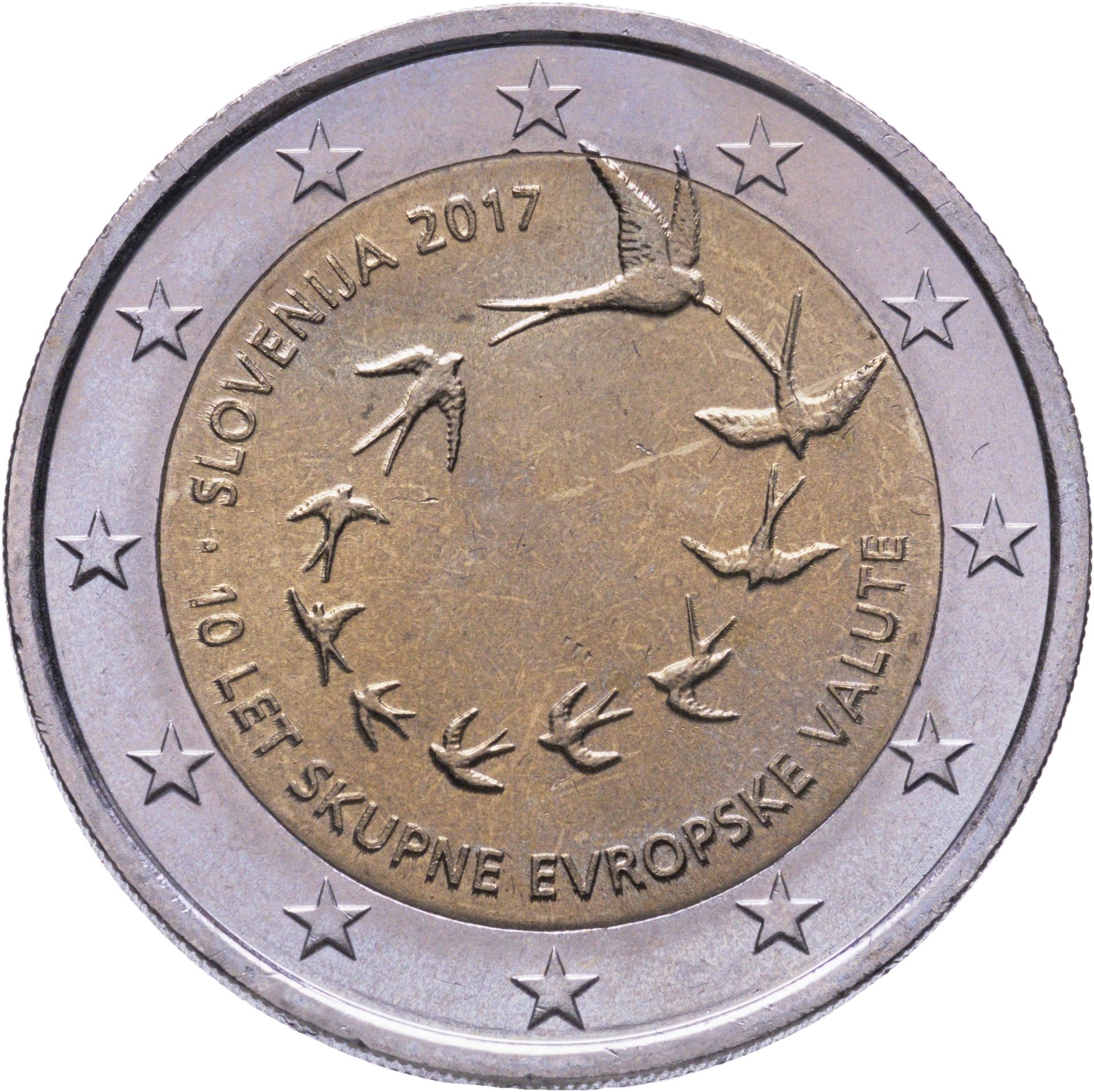 Словения 2 евро 2017 "10 лет обращения евро в Словении", Биметалл, в сохранности UNC