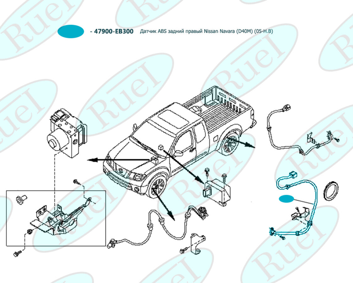 Датчик abs задний правый nissan navara (d40m) (05-н. в) (RueI RUEI01031)