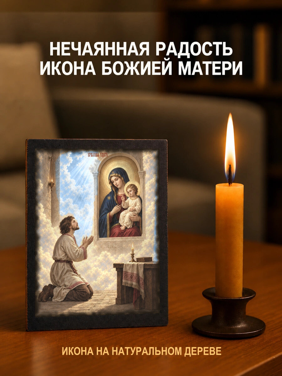 Икона «Нечаянная Радость икона Божией Матери» на натуральном дереве, 10×12 см, храмовая живопись, потёртое золото