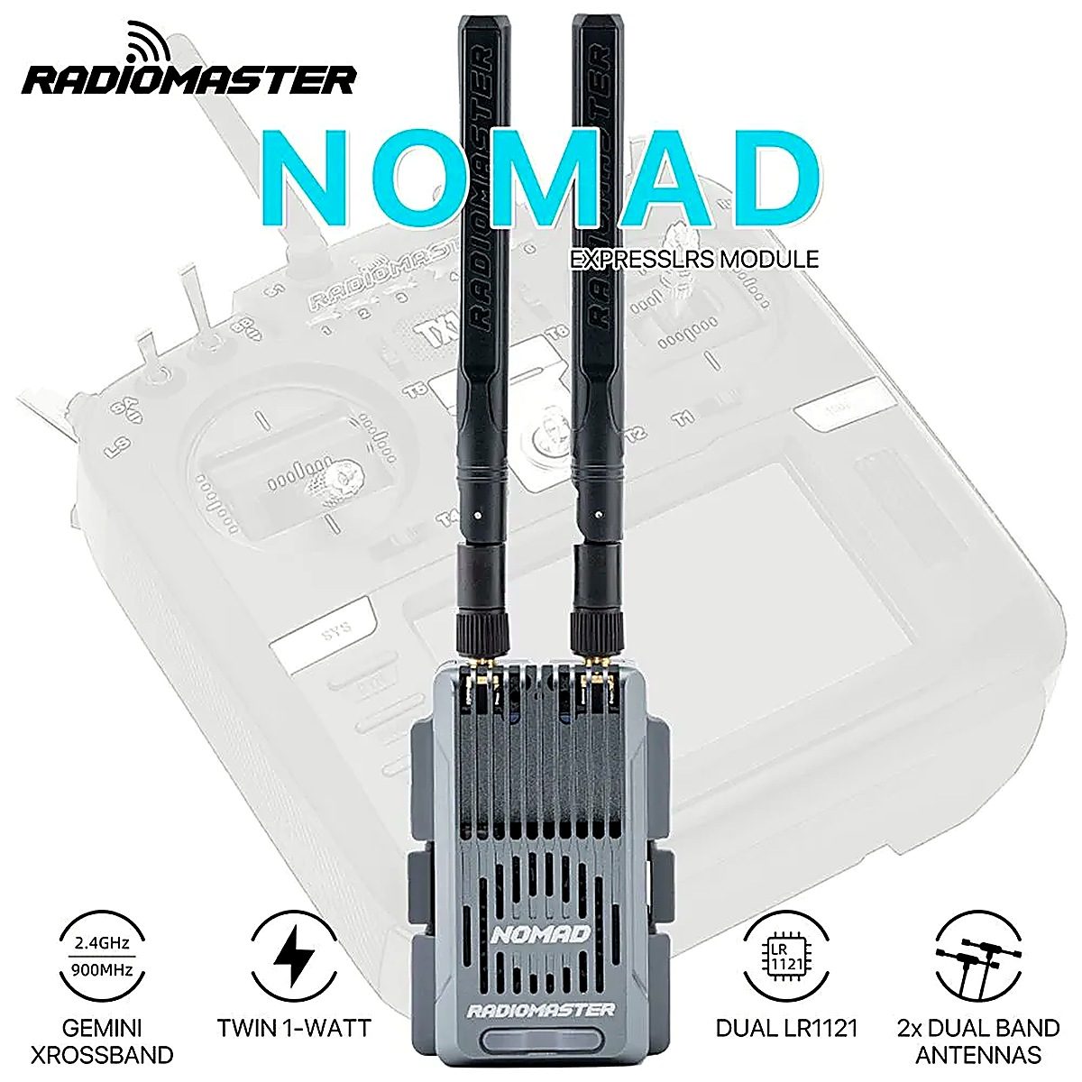 Radiomaster NOMAD Dual Band ELRS модуль 2.4GHz/900MHz 1000mW 2, ESP32, LR1121, Nano/Micro адаптер, RGB подсветка