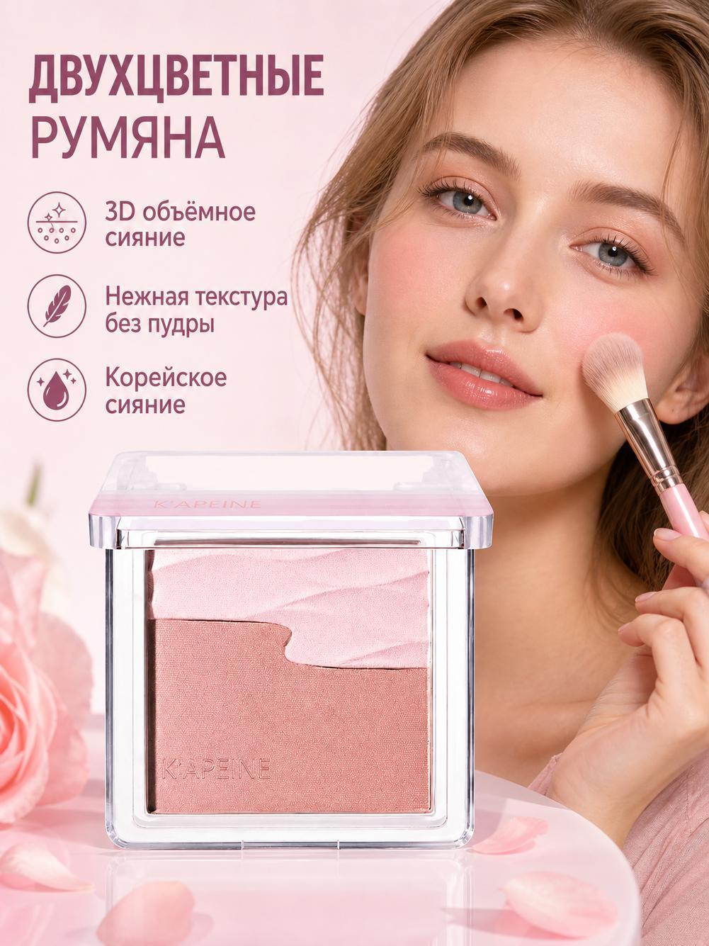 KAPEINE Румяна двухцветные, с персиковым и коралловым оттенками, 1,3 г