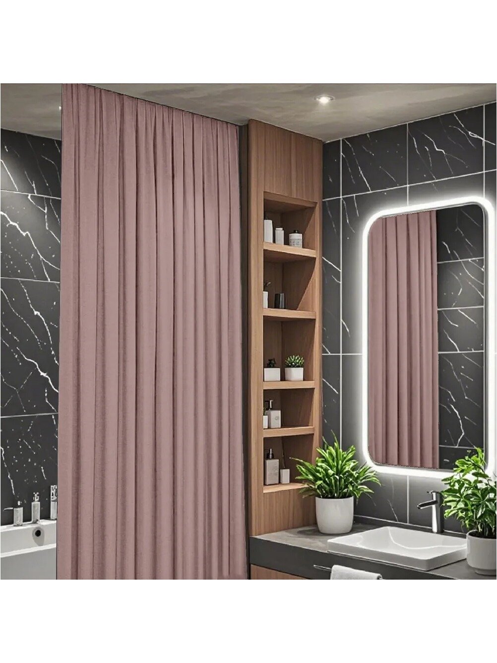 Штора для ванной 280x200 см тканевая розовый, Высота, см 280
