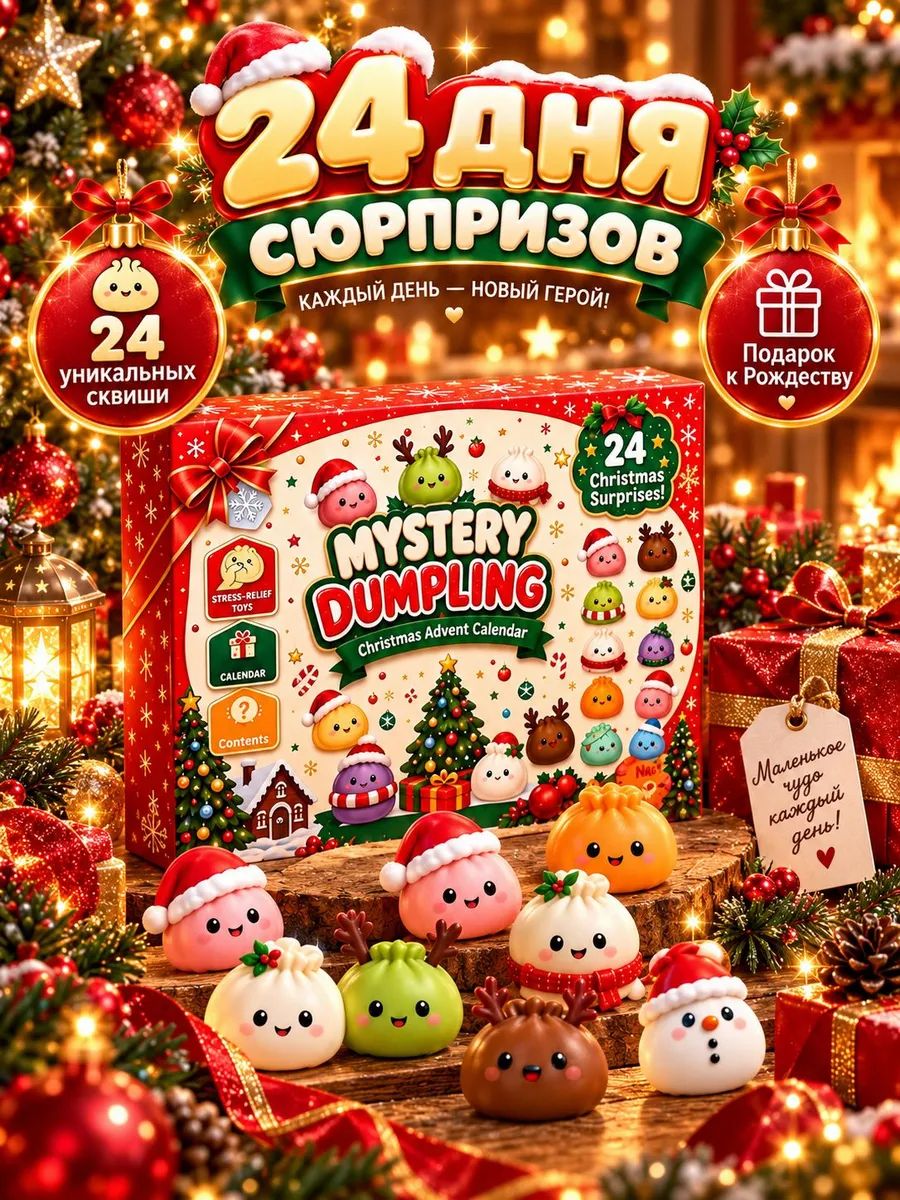 Адвент календарь 2027 со сквишами новогодний набор с игрушками сюрпризами