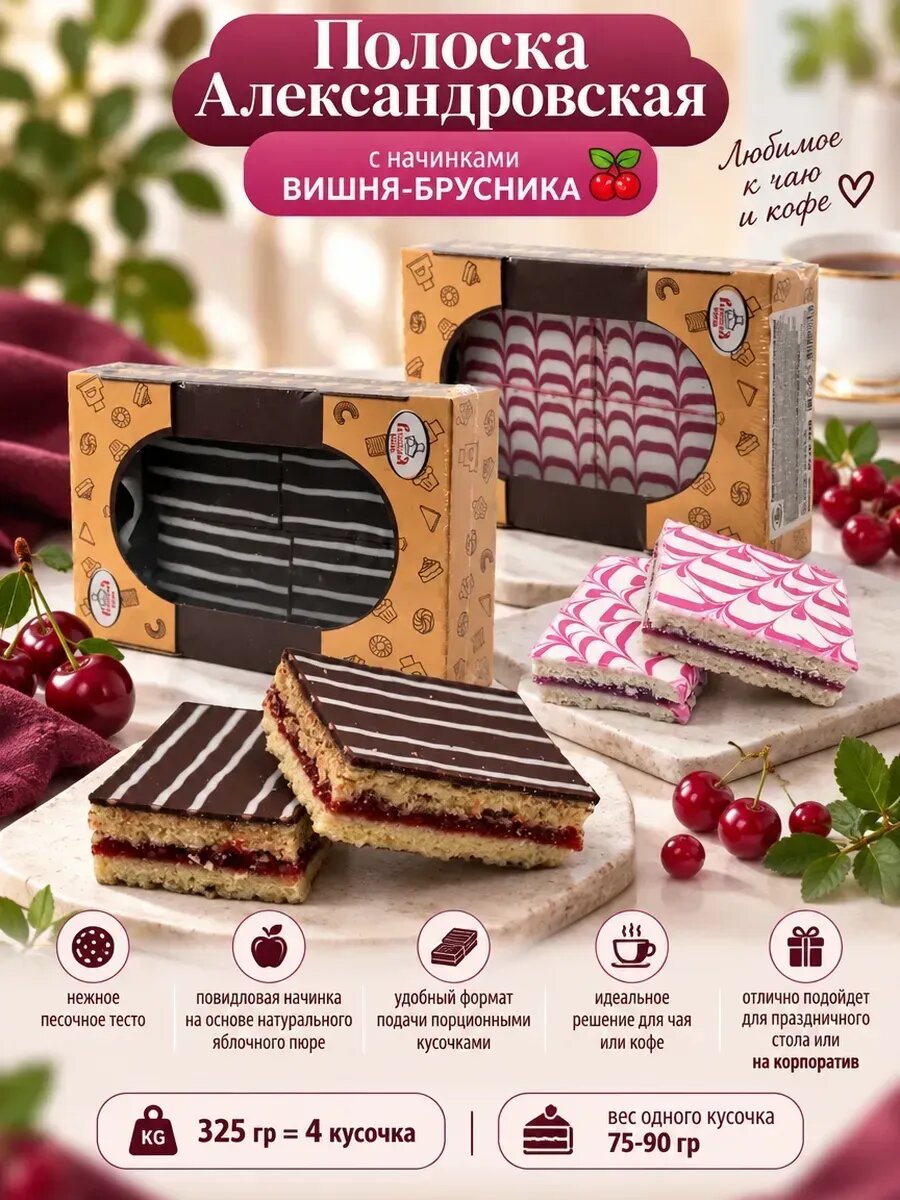 Полоска Александровская вишня, брусника,2х325 гр