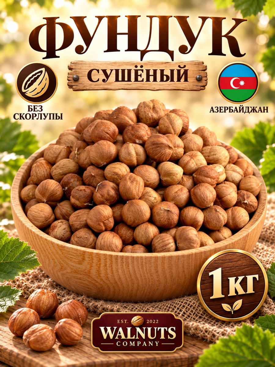 Фундук очищенный сушеный, свежий урожай, без обжарки, без горечи, крупные и молочный вкус "WALNUTS" 500 грамм