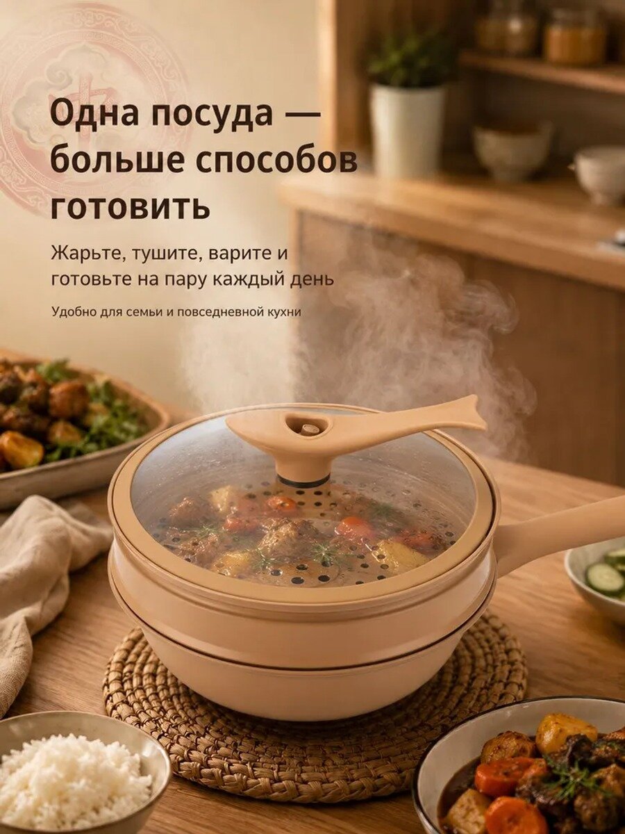 Многофункциональная пароварка-сковорода 4 в 1, многоярусная; чугунная одноярусная пароварка.
