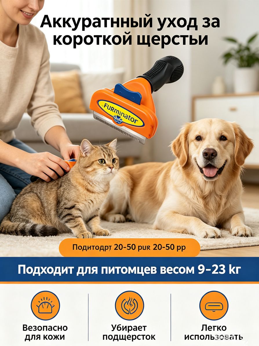 Расческа-фурминатор для короткошерстных собак и кошек, вычесыватель подшерстка от линьки, 20-50lbs
