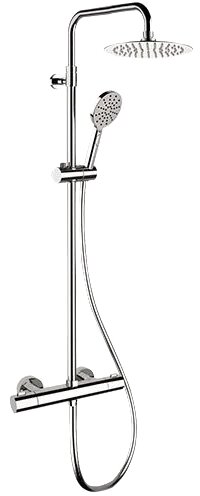 Душевая стойка Remer Elegance EQ32A8MPUFM25G со смесителем, термостатическим, хром, глянцевая, душевая система с тропическим душем, с лейкой, латунная