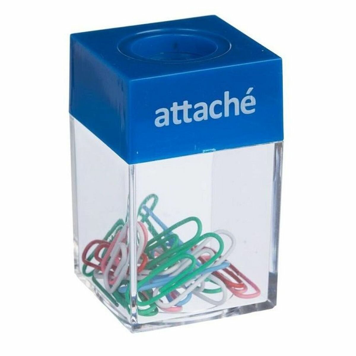 Скрепочница магнитная закрытая Attache (пластик) + 20 цв. скрепок 28мм, 12шт.