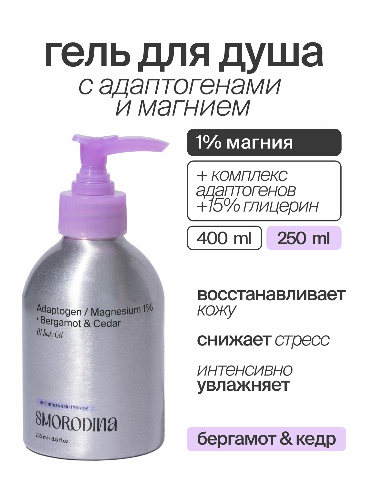 Гель для душа парфюмированный с адаптогенами и магнием, 250 мл