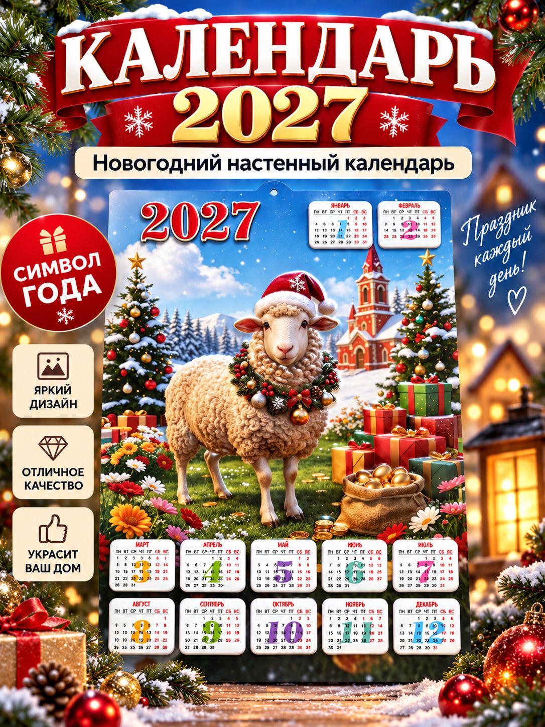 Календарь 2027 г, Листовой. 32см*45см Вариант 2