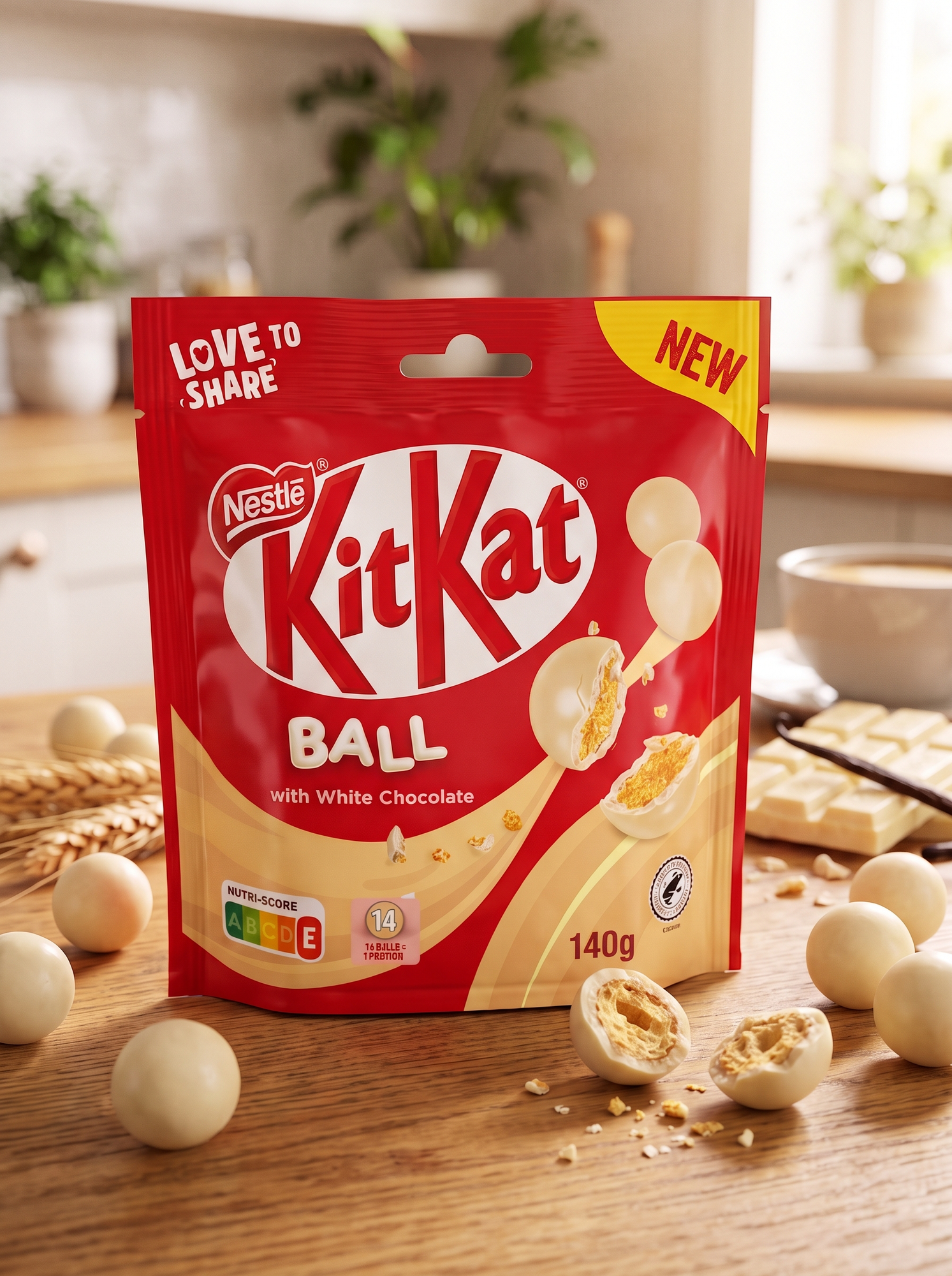 Шоколадные шарики KitKat Ball Хрустящие в белом шоколаде, 140г