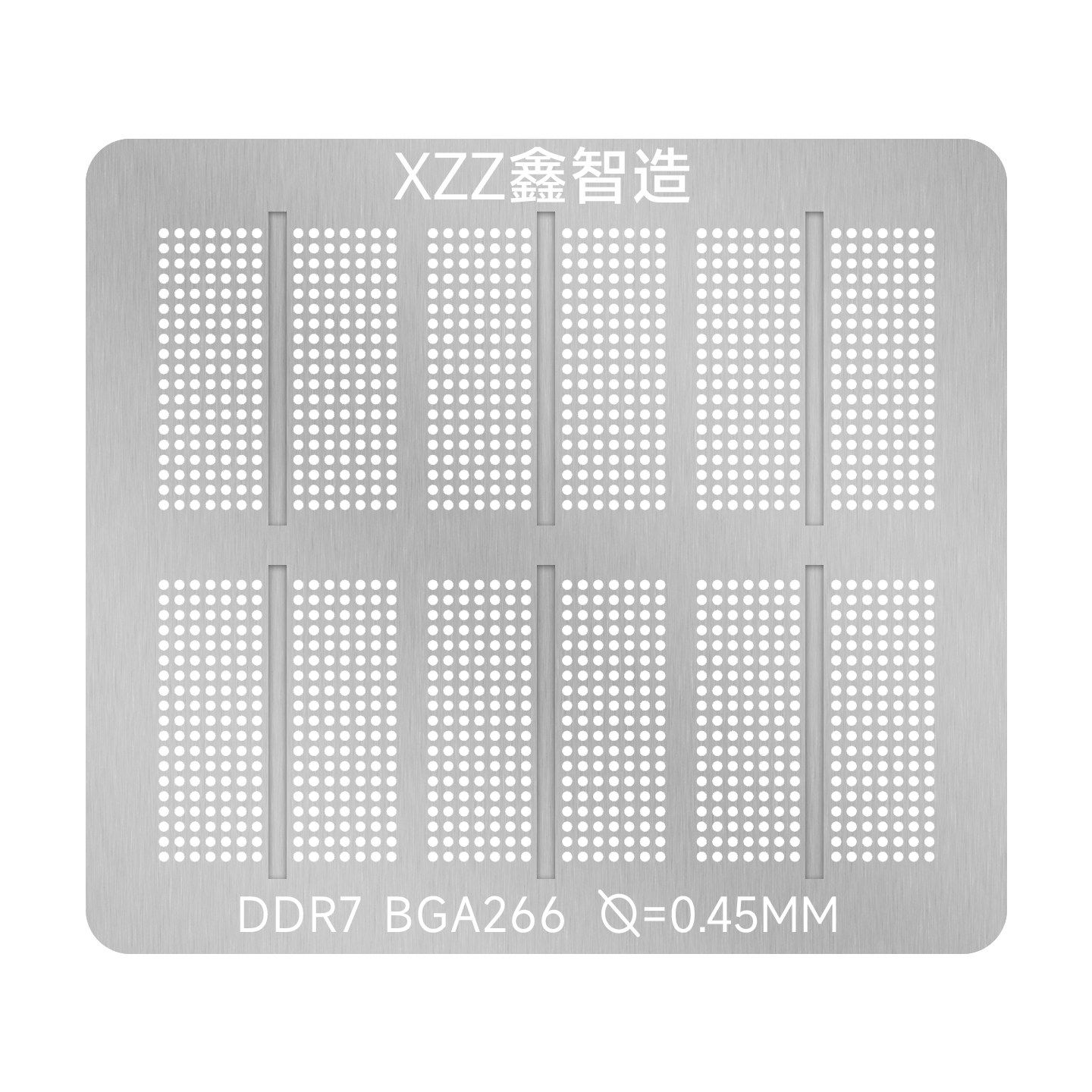 Трафарет для пайки XZZ DDR7 BGA266, диаметр 0.45 мм, для ремонта и реболлинга чипов памяти.