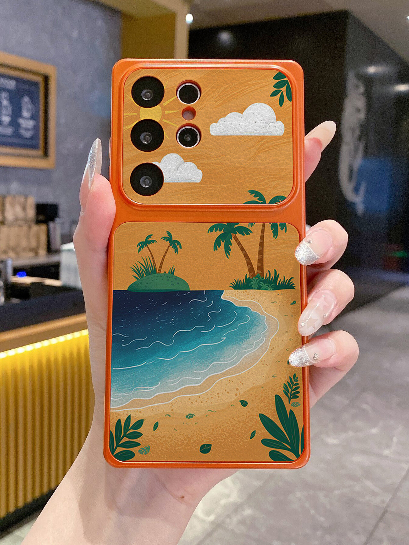 Чехол для Samsung Galaxy S24 Ultra(Самсунг S24 Ultra) из двух частей из искусственной кожи, пляжная кокосовая пальма, мягкая обложка из кокосовой пальмы