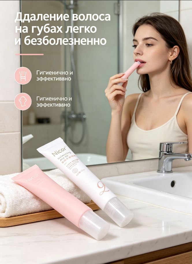 Крем для депиляции лица, нежный для чувствительной кожи, замедляет рост волос, с алоэ вера