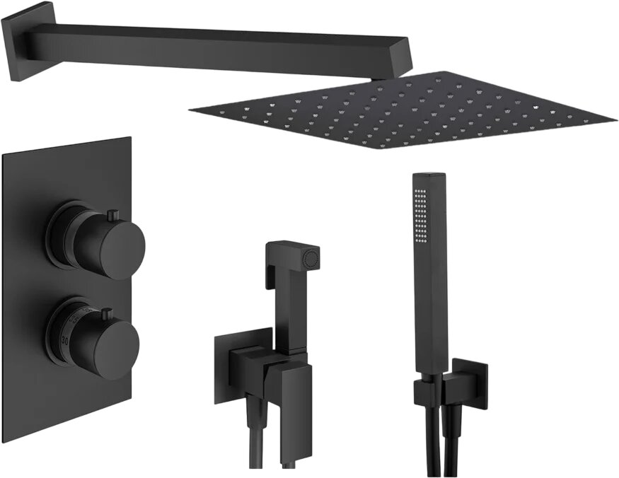 Комплект для ванной Plumberia Selection Tag KITZTGT18QNO 5 в 1, встраиваемый, с внутренней частью в комплекте, с термостатом, со смесителем, с тропическим душе
