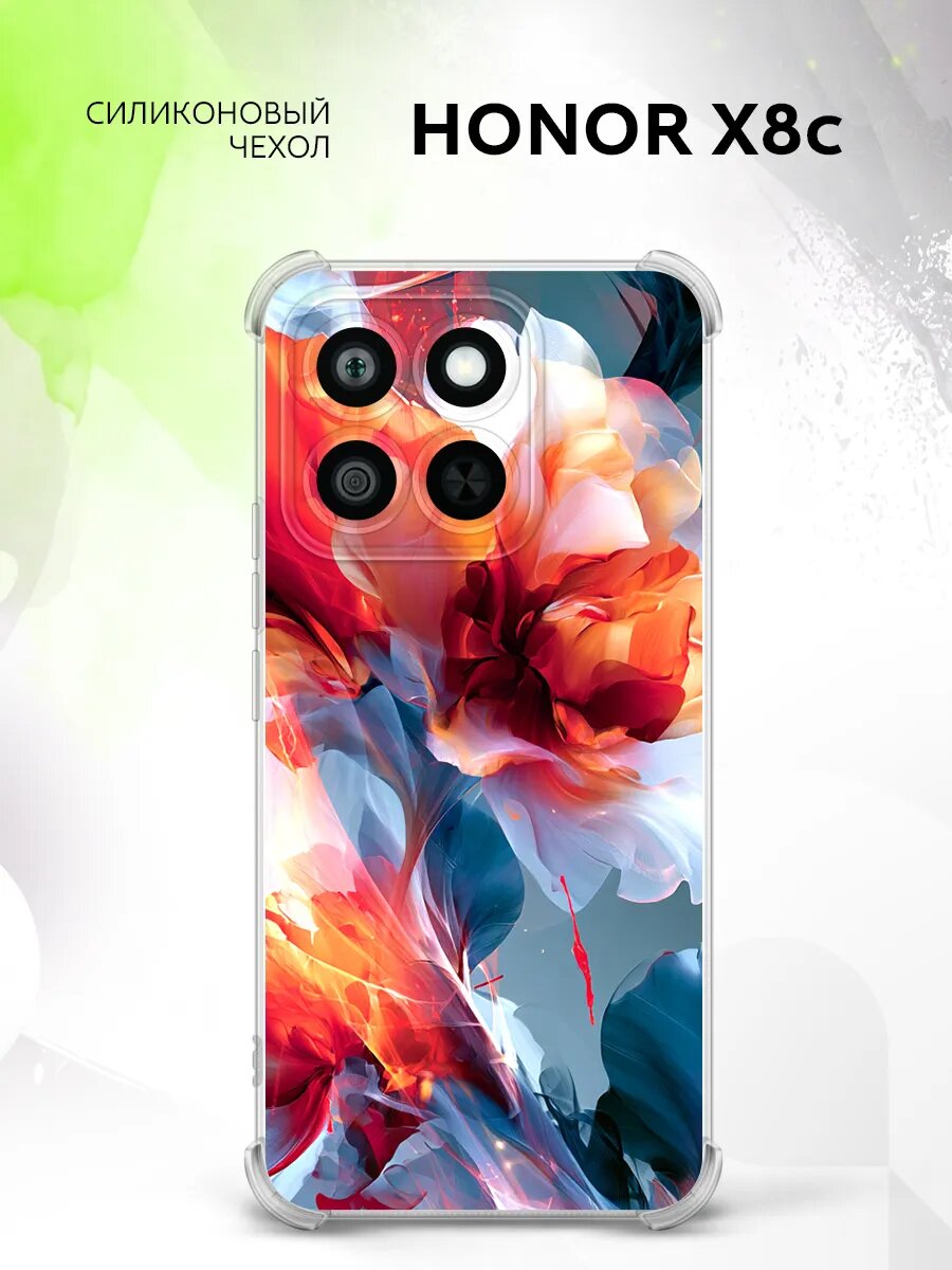 Чехол на Honor X8c, Хонор Х8с бампер, противоударный, с картинкой цветочный принт