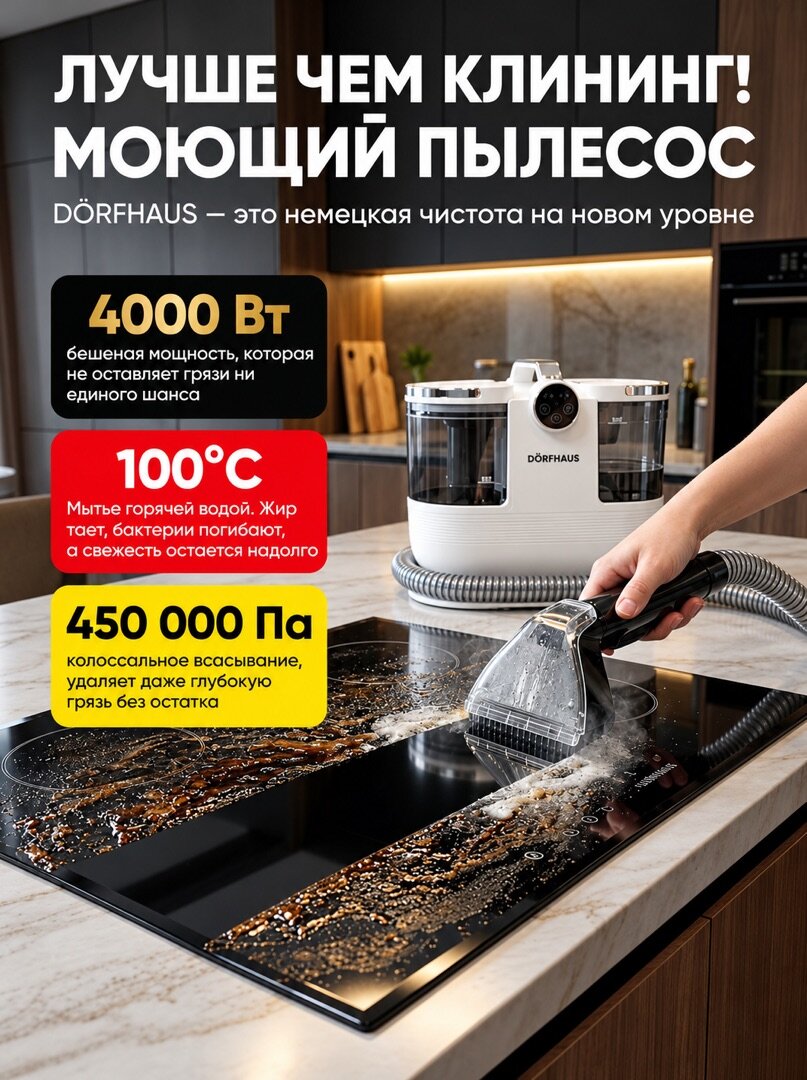 Моющий пылесос DÖRFHAUS для ковров и мягкой мебели, 3000 Вт, 25000 Па, для дома, сухая и влажная уборка