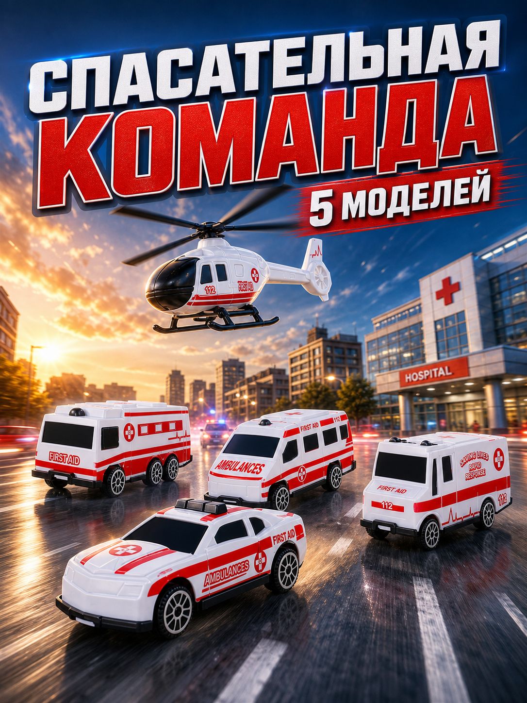 Скорая помощь машинка игрушка для детей, набор машин скорой помощи