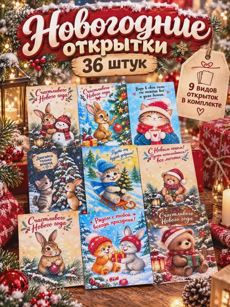 Новогодние открытки, Набор из 36 штук