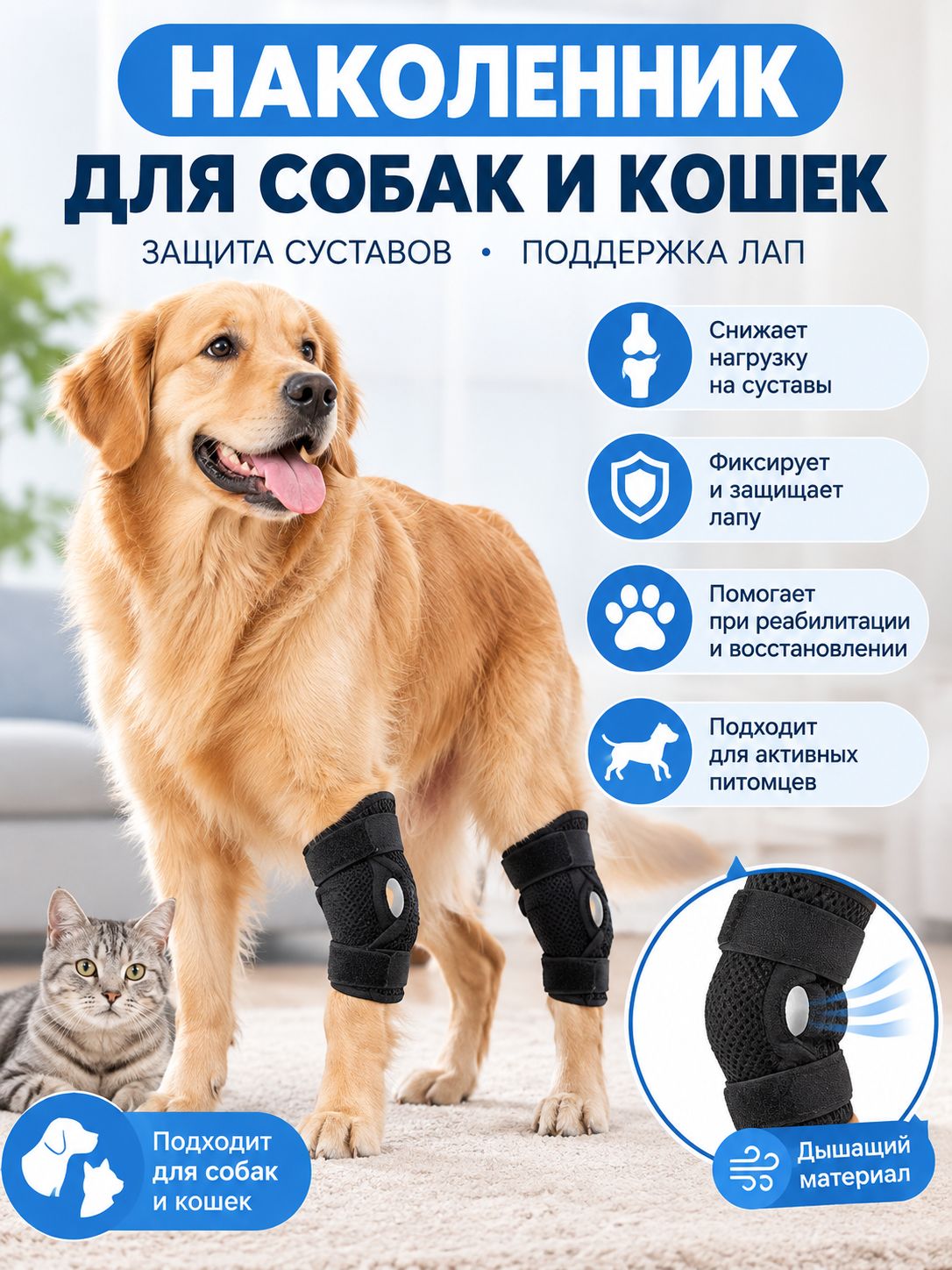 Наколенник для собак и кошек, бандаж для коленного сустава, фиксатор лапы, защита суставов для реабилитации